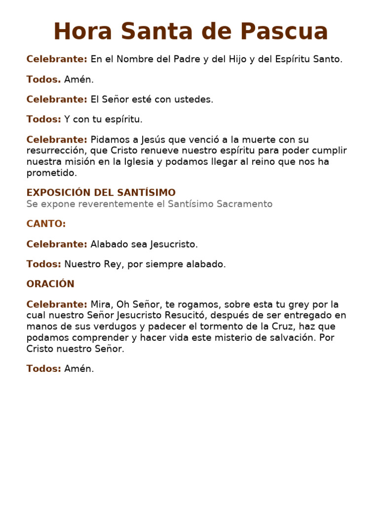 Hora Santa de Pascua: Reflexiones y Oraciones | PDF | eucaristía ...