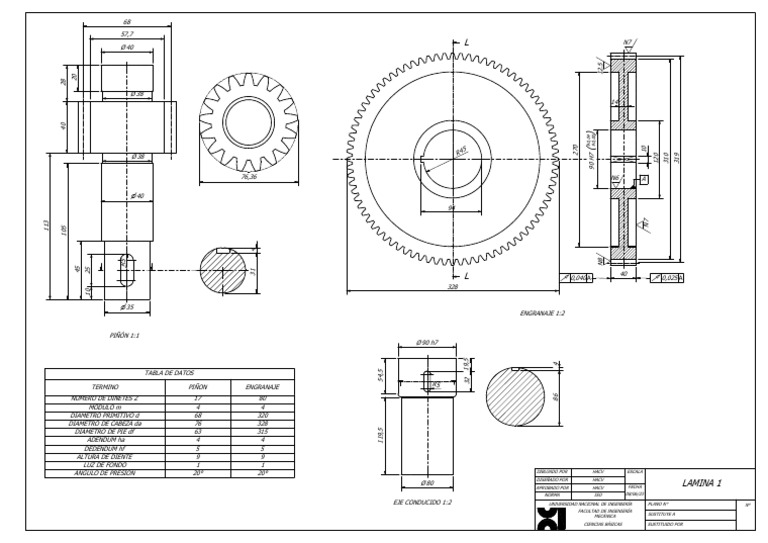 Plano de Engranaje y Piñón 1:2 | PDF | Engranaje | Ciencia de los Materiales