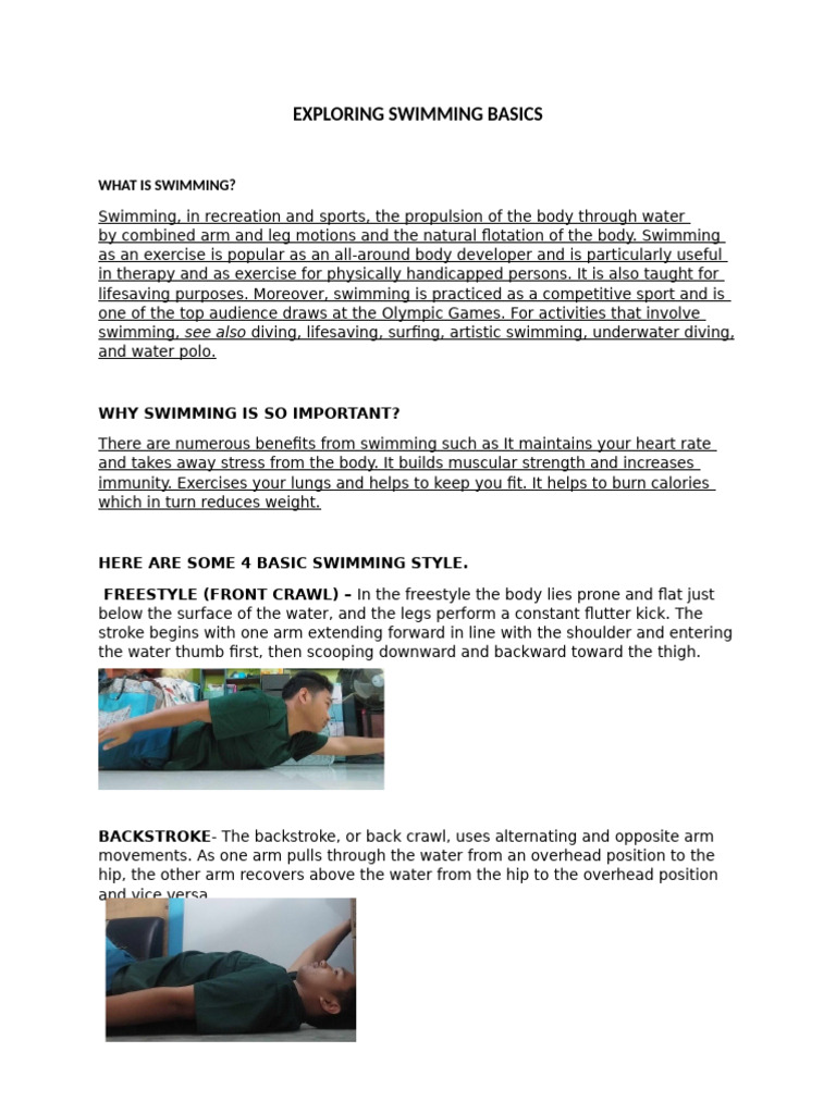 Exploring Swimming Basics | PDF | Swimming | Water Sports
