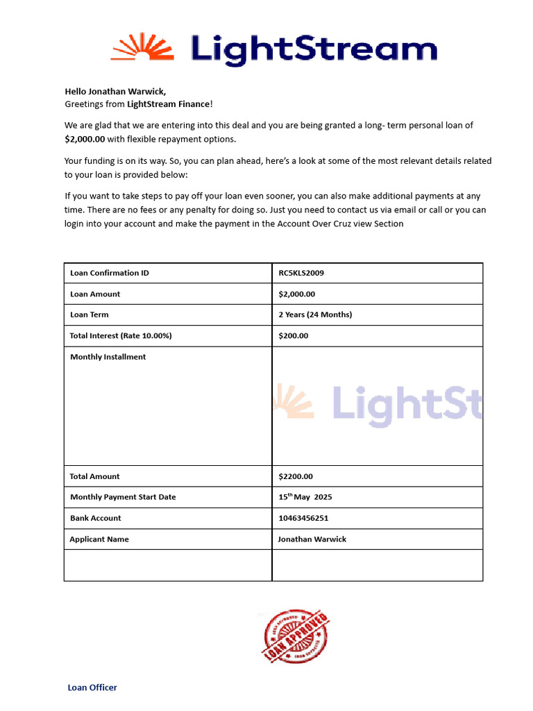 Jonathan Warwick - Loan Document | PDF | Loans | Banks