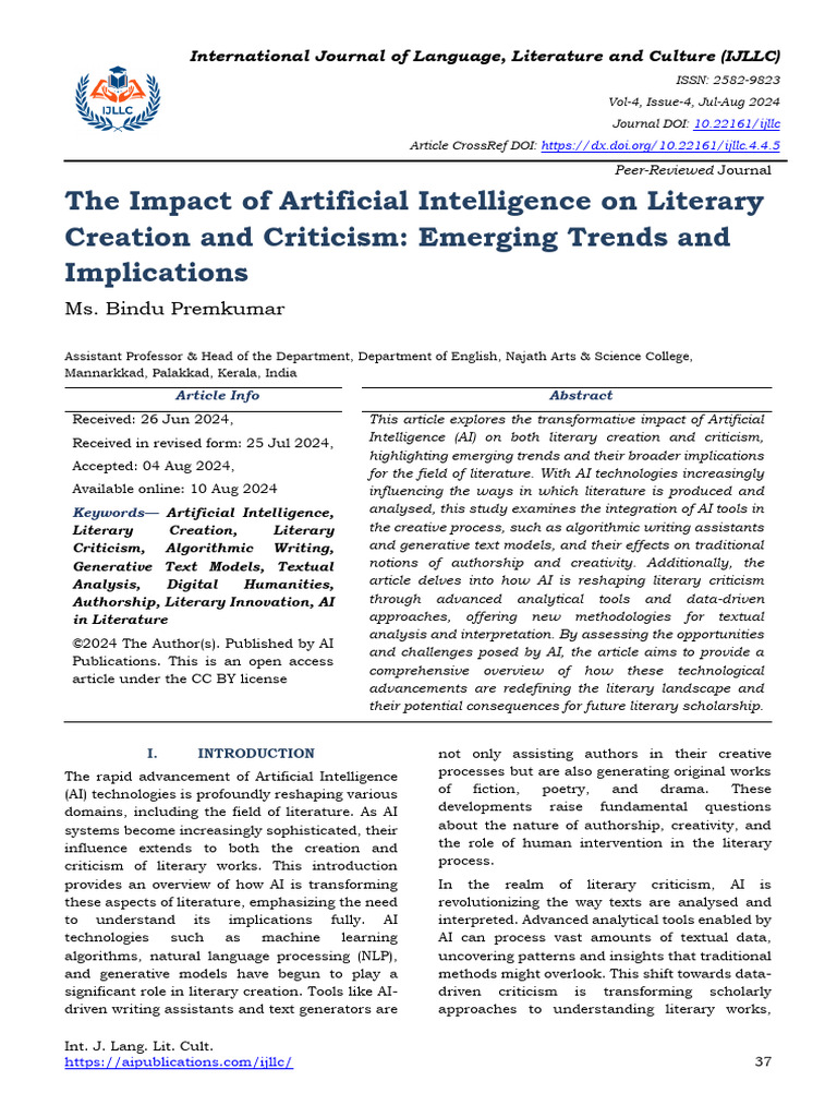 AI's Influence on Literature and Criticism | PDF | Artificial ...