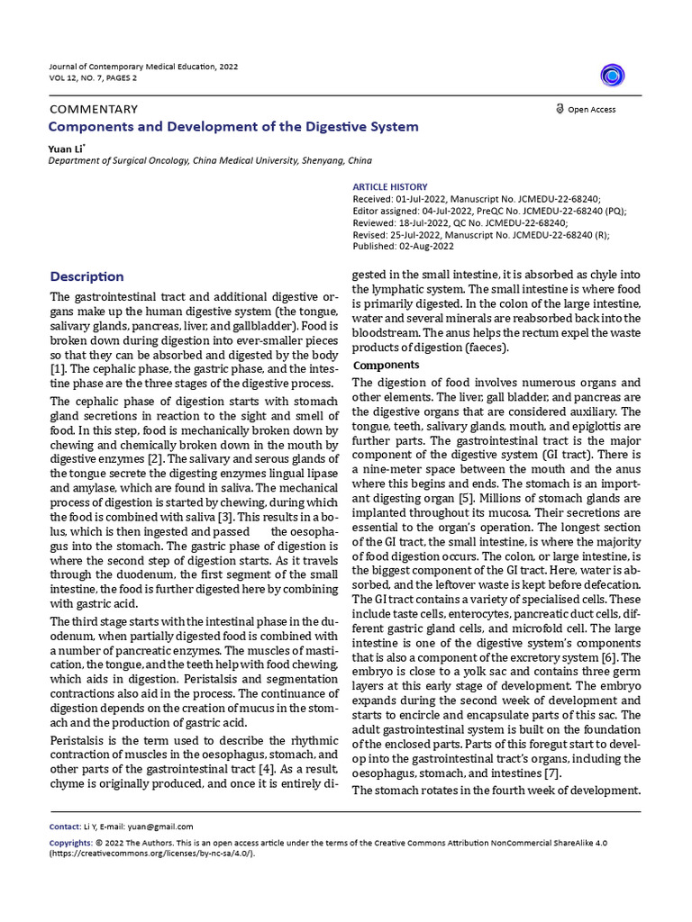 Components and Development of The Digestive System | PDF | Human ...