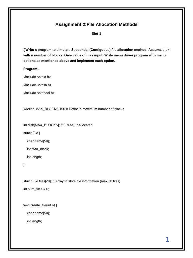 Sequential and Linked File Allocation Simulation | PDF | Integer ...