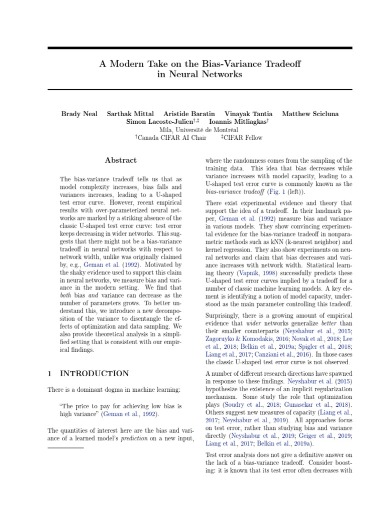 A Modern Take On The Bias-Variance Tradeoff in Neural Networks | PDF | Variance | Regression ...