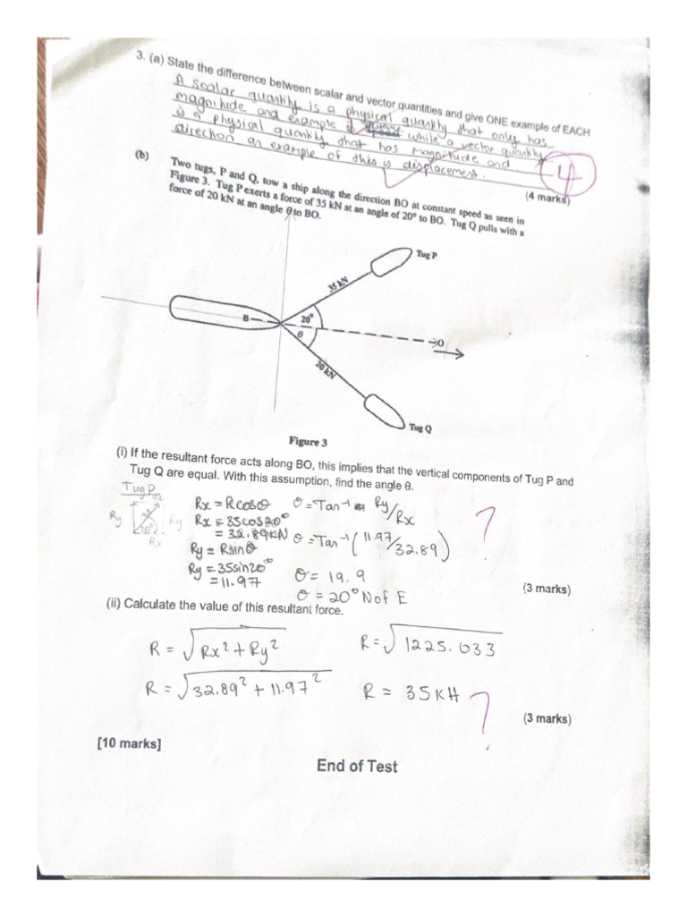 3. (a) State the difference b'etween scalar and vector quantities and ...