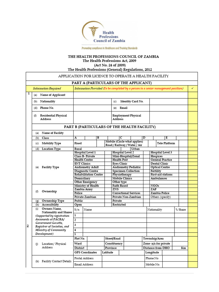 Health Facility License Application Form | PDF | Medicine | Physical ...