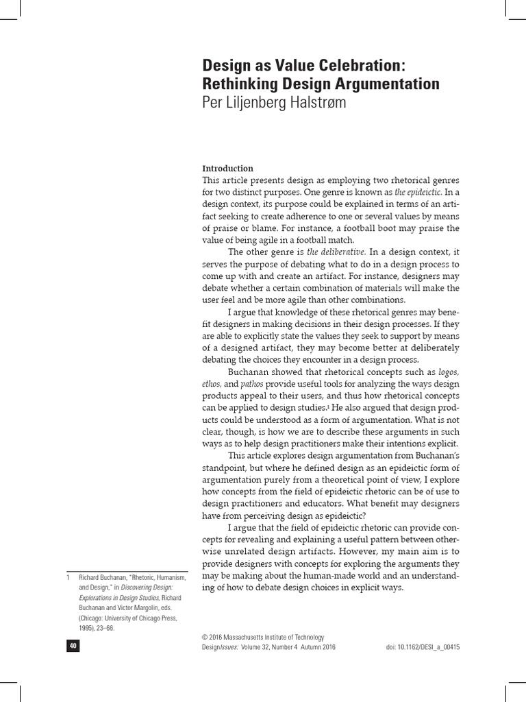 Design As Value Celebration - Rethinking Design Argumentation - Design ...