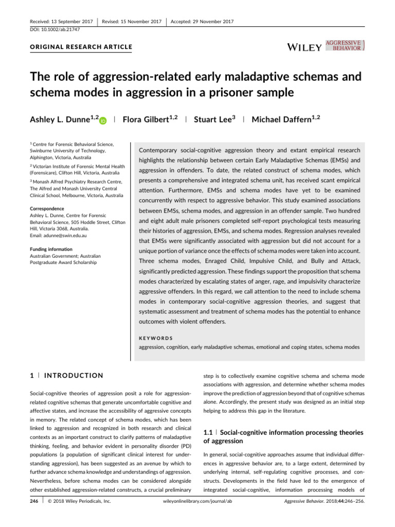 Aggressive Behavior - 2018 - Dunne - The Role of Aggression‐Related ...