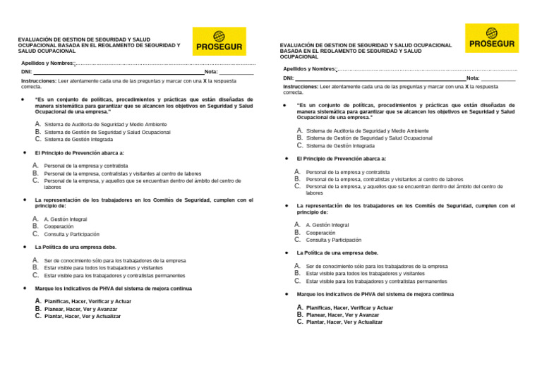 Evaluación Gestion SSO | PDF | Seguridad y salud ocupacional