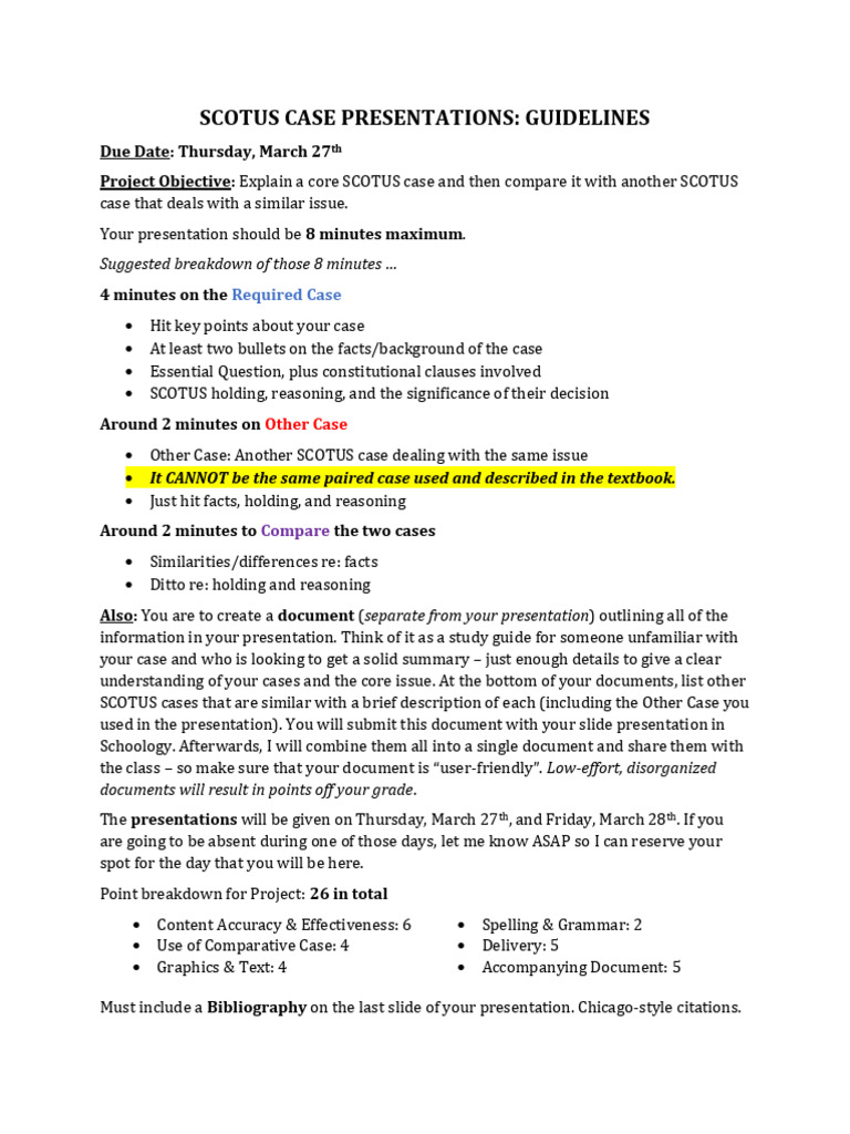 SCOTUS Case Presentation - Guidelines | PDF
