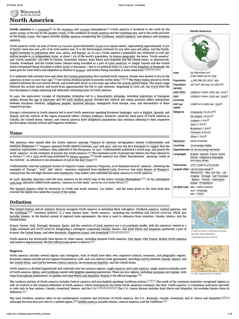 North America - Wikipedia | PDF | North America | European Colonization Of The Americas