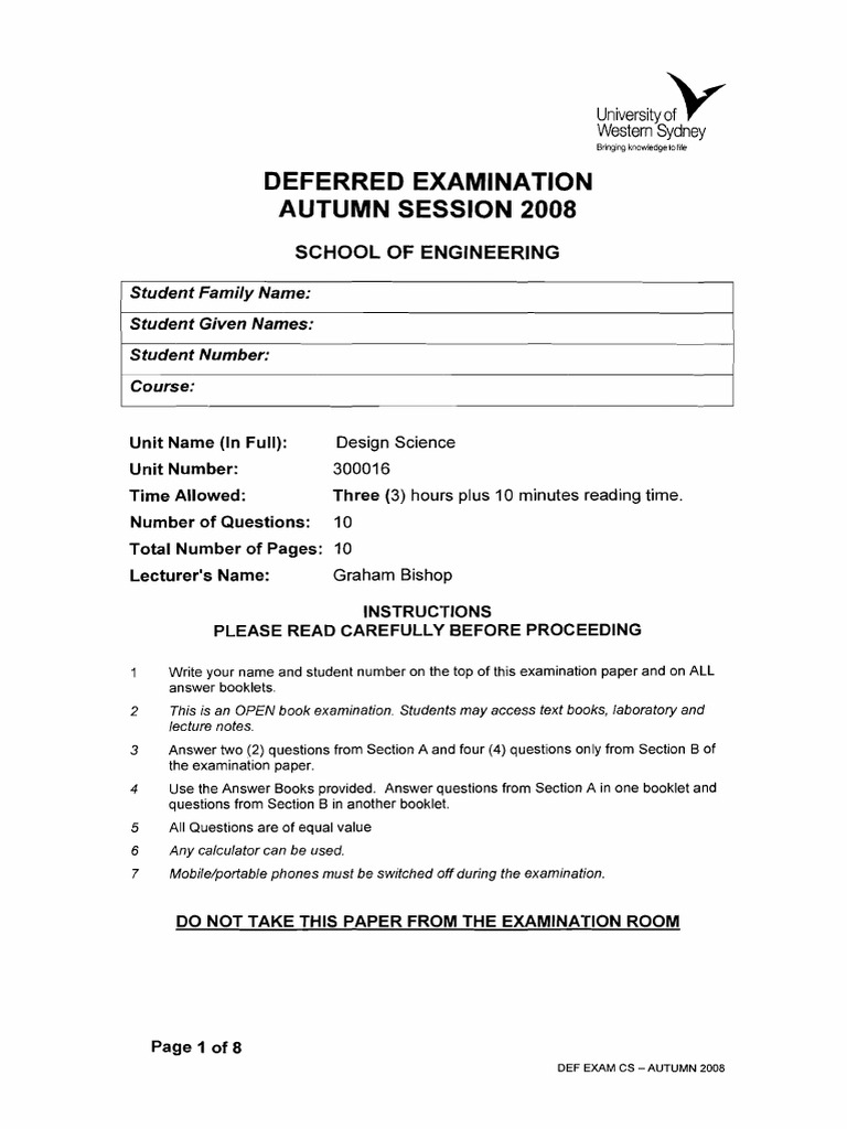 Deferred Examination: Design Science 2008 | PDF | Force | Friction