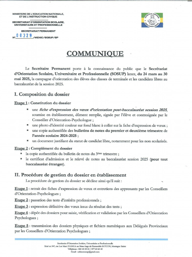 00329-COMMUNIQUE-Campagne d'Orientation Classes de Terminale Et Candidats Libres | PDF