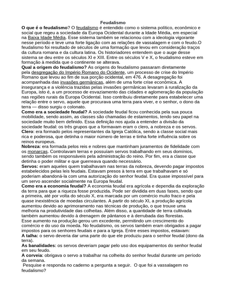Feudalismo aula 3 do 2 ano | PDF | Feudalismo | Servidão