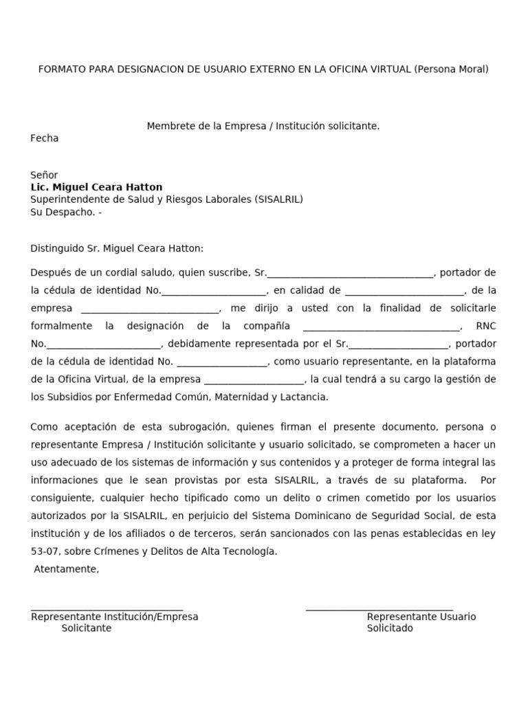 Representante Subsidio Carta Modelo v1 | PDF
