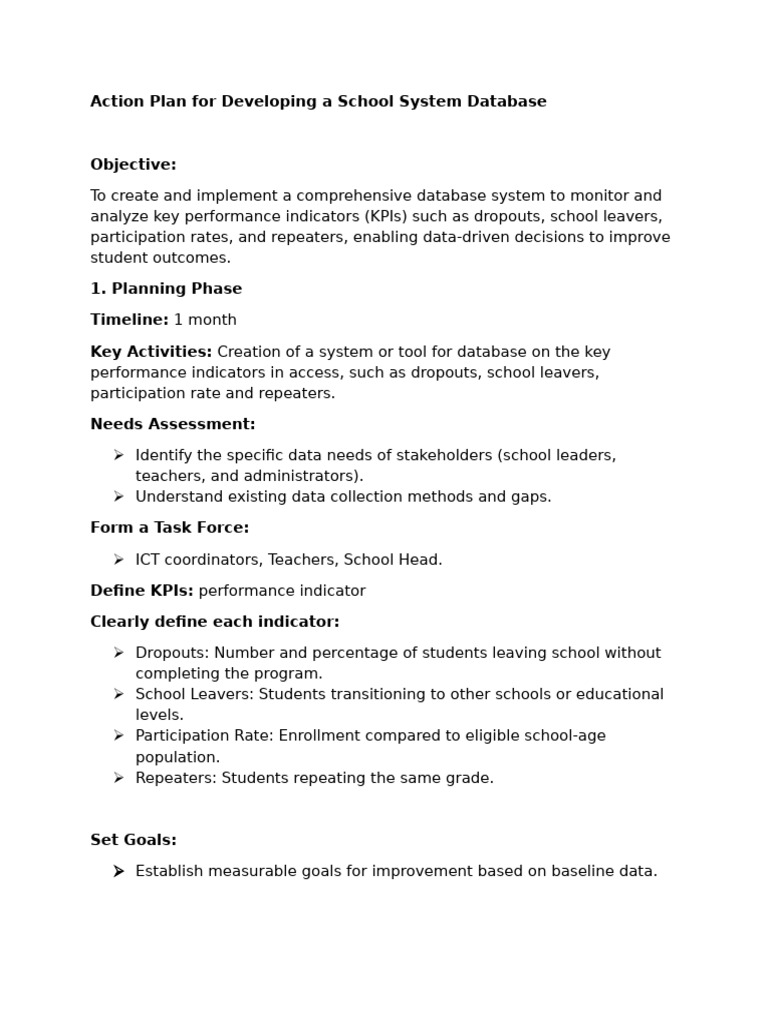 School System Database Action Plan | PDF | Performance Indicator ...