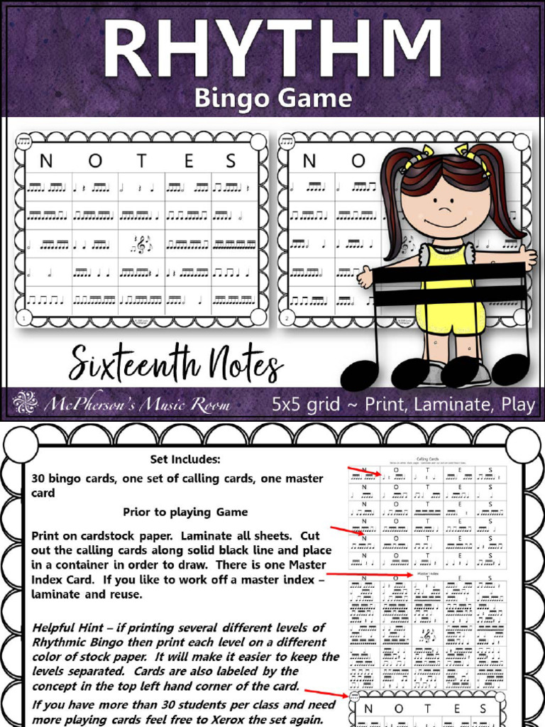 RhythmBingoGameforMusicSixteenthNotes 1 | PDF