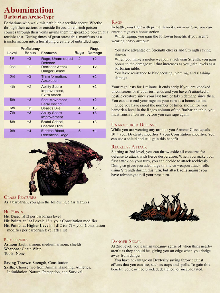 Darkest Dungeon DnD Abomination Class | PDF
