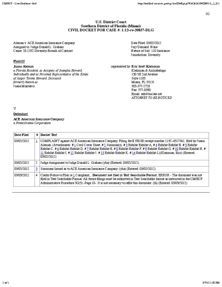 Aleman v. Ace American Insurance Company - Docket | PDF