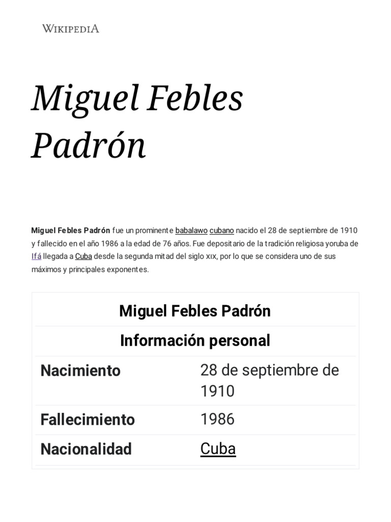 Miguel Febles Padrón - Wikipedia, La Enciclopedia Libre | PDF | Santeria