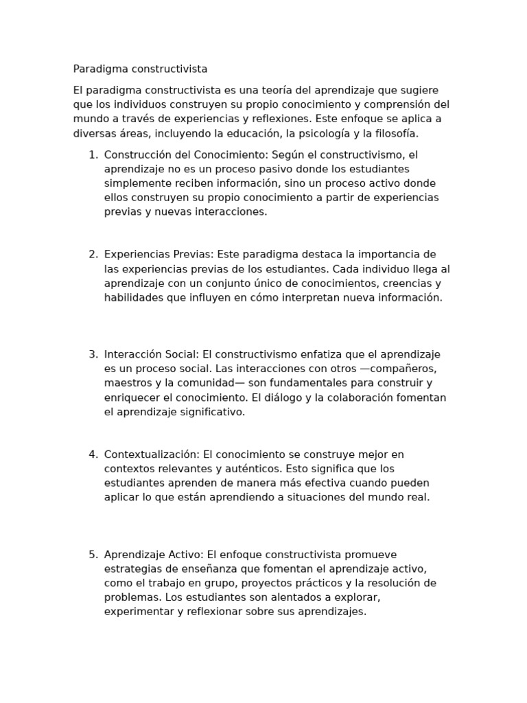 Informe Paradigma Constructivista | PDF | Constructivismo (filosofía de la educación) | Aprendizaje