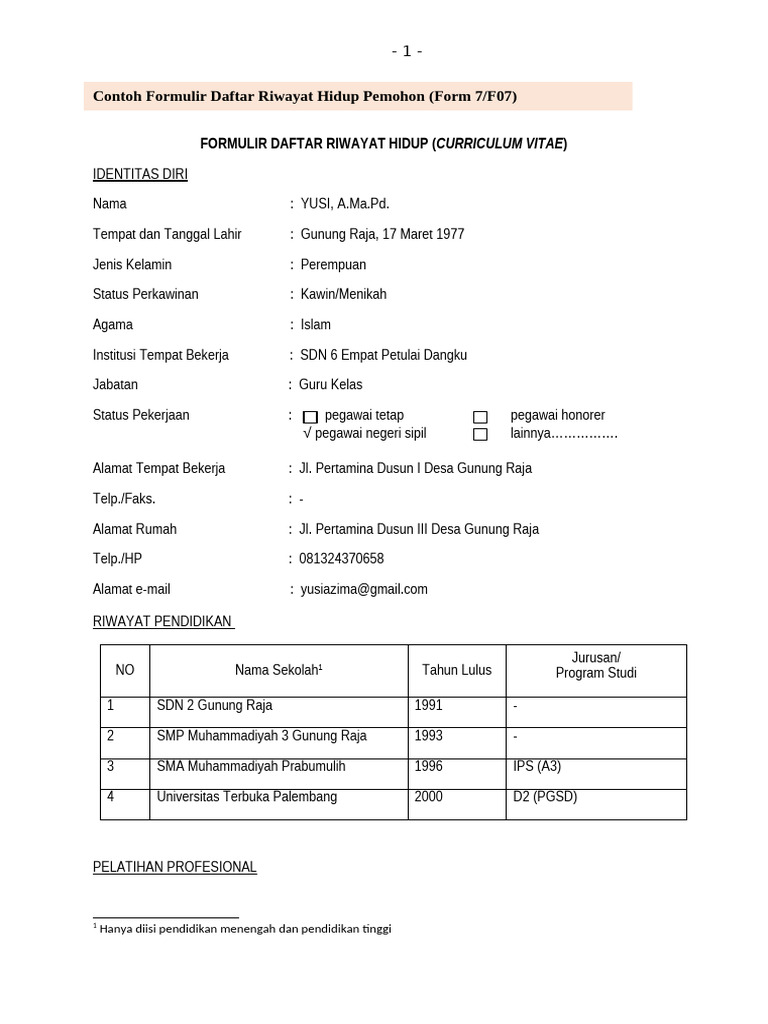 Formulir CV Pemohon PNS Guru | PDF