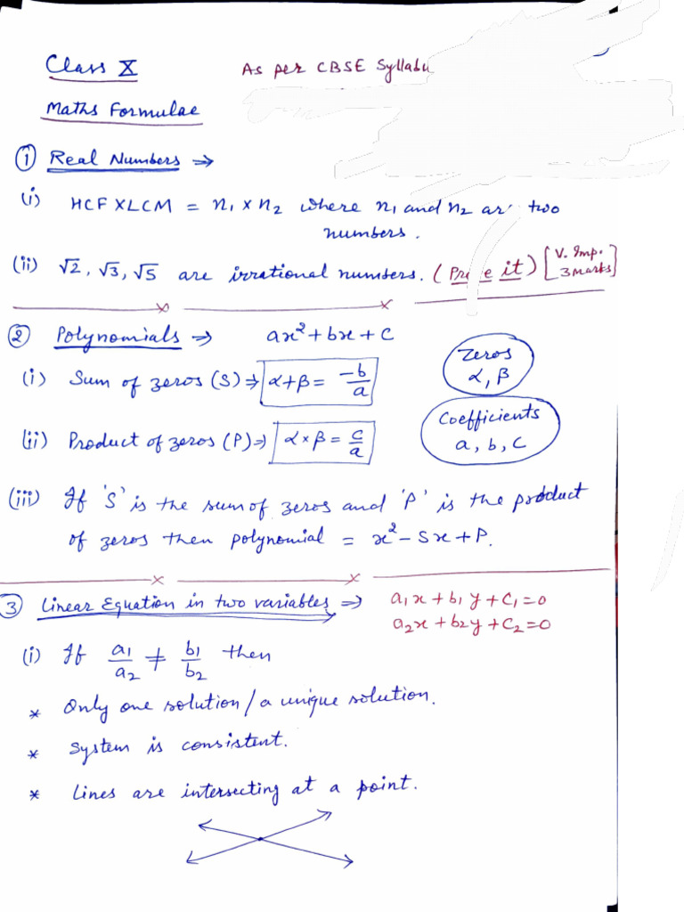 10th Maths Formulas | PDF