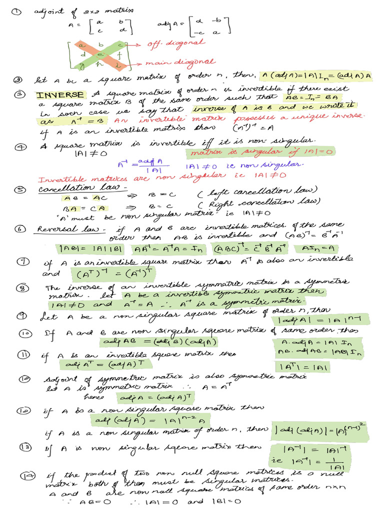 Adjoint and inverse of matrix (1) | PDF