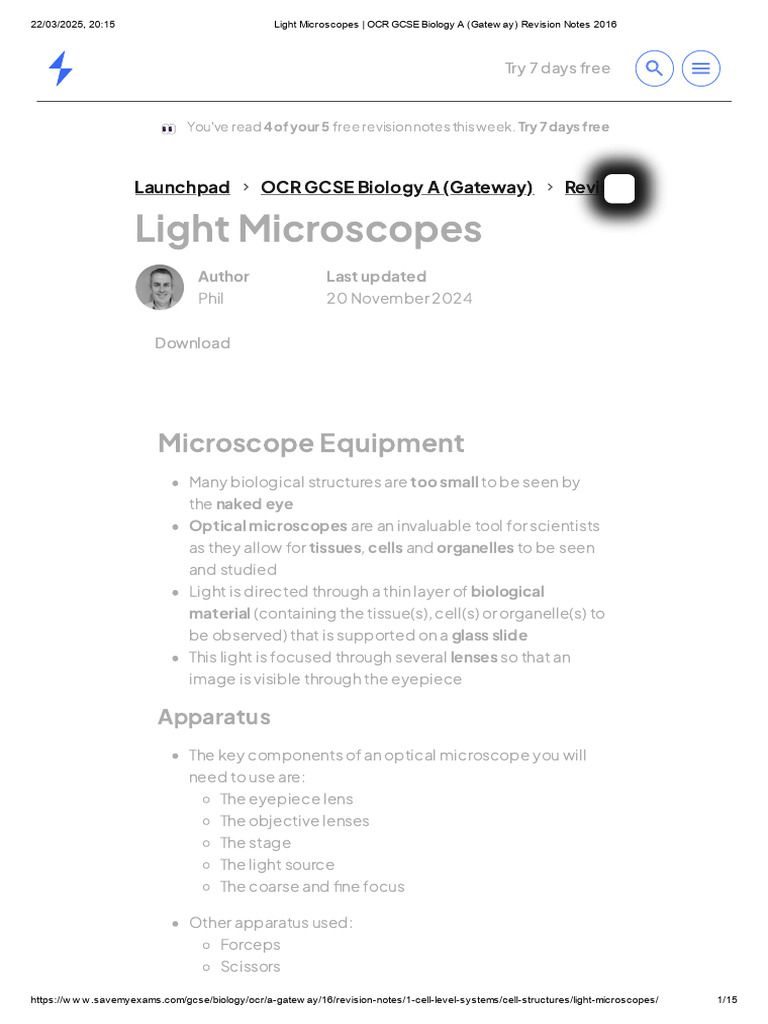 Light Microscopes - OCR GCSE Biology A (Gateway) Revision Notes 2016 ...