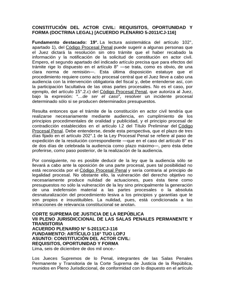 Constitución del Actor Civil en Perú | PDF | Ley procesal | Derecho penal