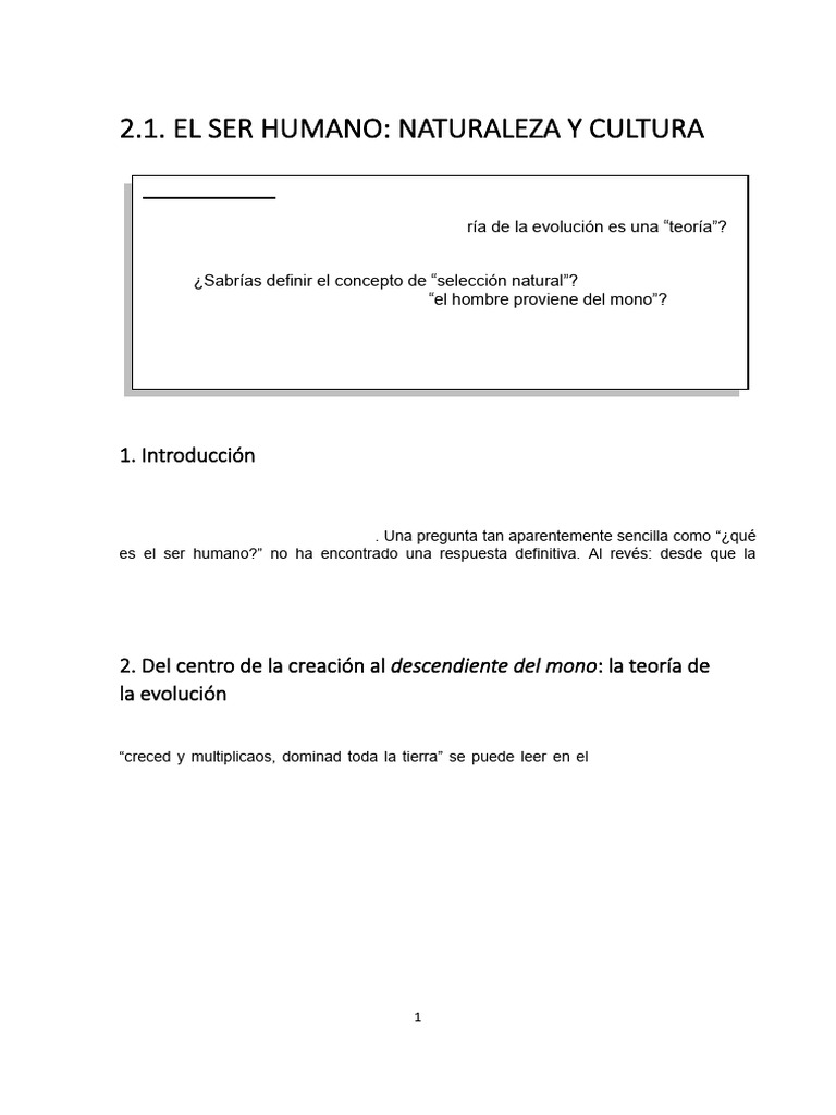 2.1 El Ser Humano, Naturaleza y Cultura | PDF | Evolución | Seleccion natural