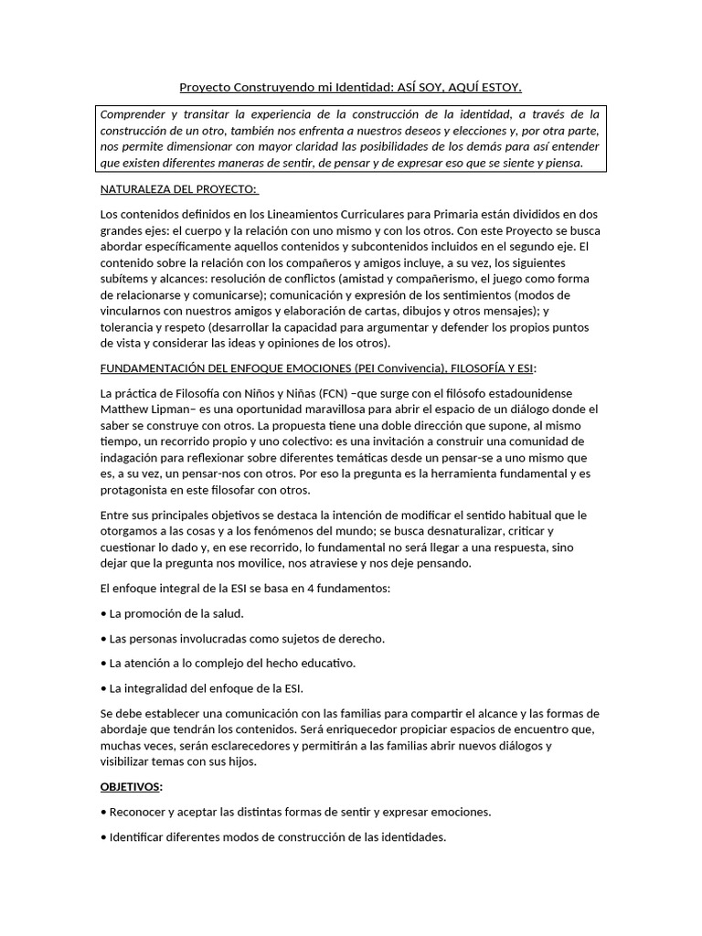 Proyecto - Así Soy, Aquí Estoy | PDF | Las emociones | Tolerancia