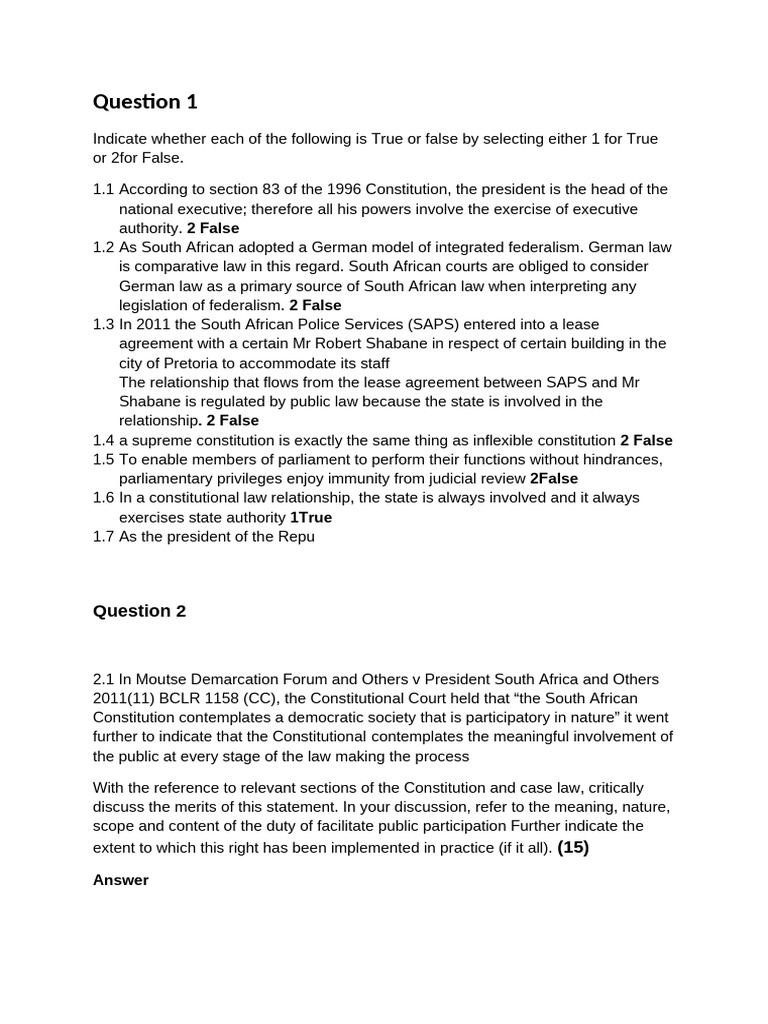 Question and Answer CSL2601 | PDF | Public Law | Political Law