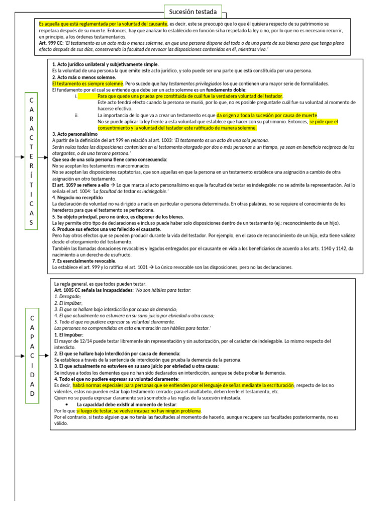Características de la sucesión testada | PDF | Voluntad y testamento ...