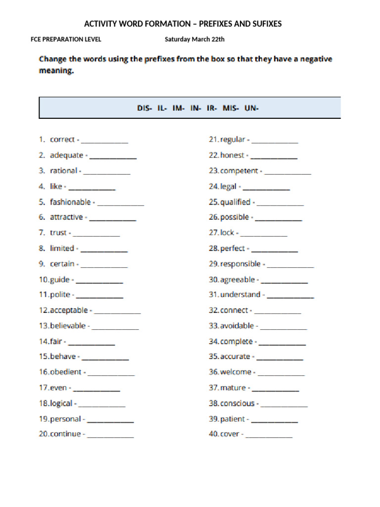 Activity Word Formation | PDF