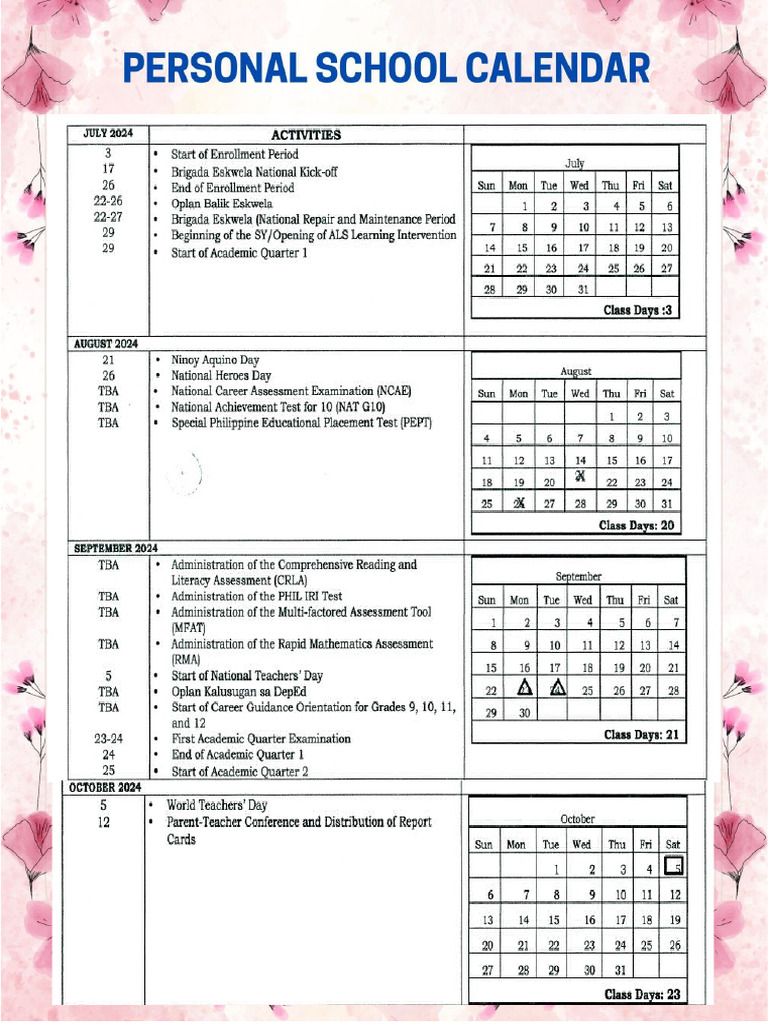 Personal School Calendar | PDF