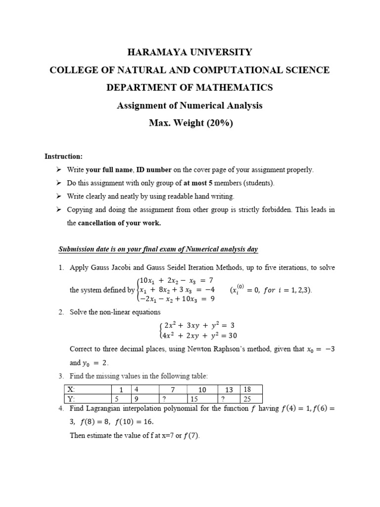 Numerical Analysis Assignment For CS 2024 | PDF