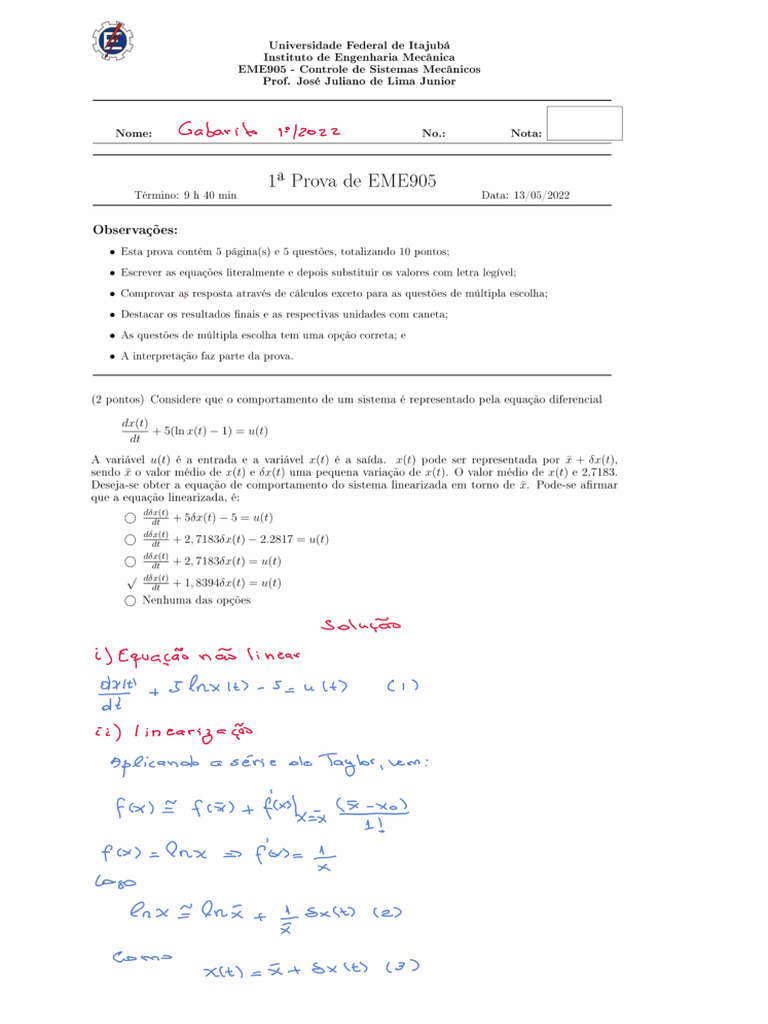 Gabarito Prova01 01 2022 EME905 | PDF