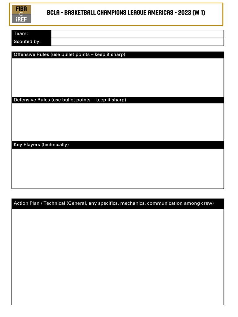 BCLA - 2023 - W1 - Team Scouting Form - Honey - Badgers | PDF ...