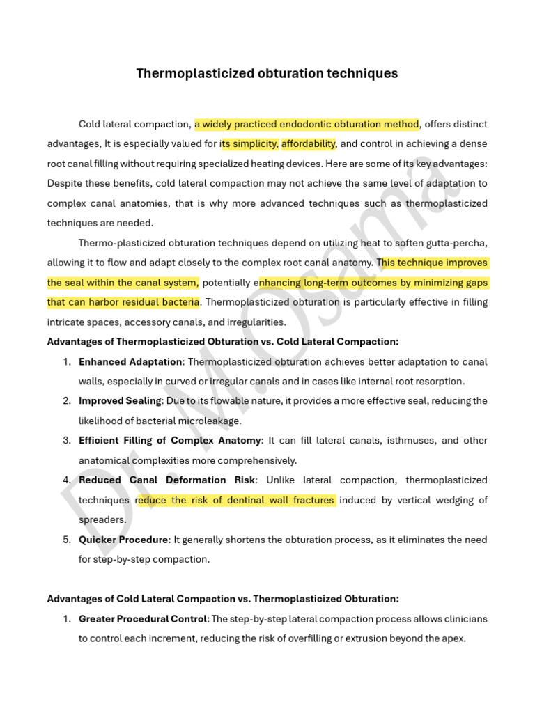 Thermoplasticized Obturation Techniques | PDF