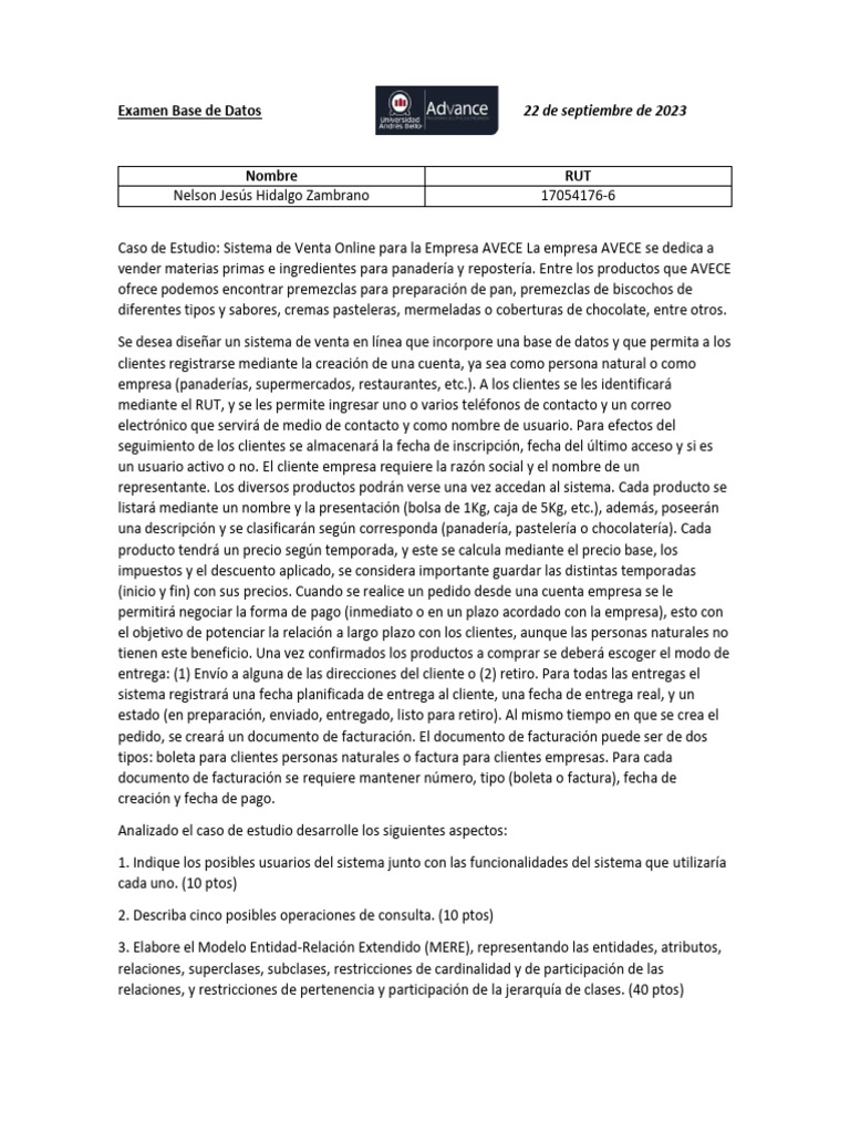 Examen Base de Datos | PDF | SQL | Base de datos relacional