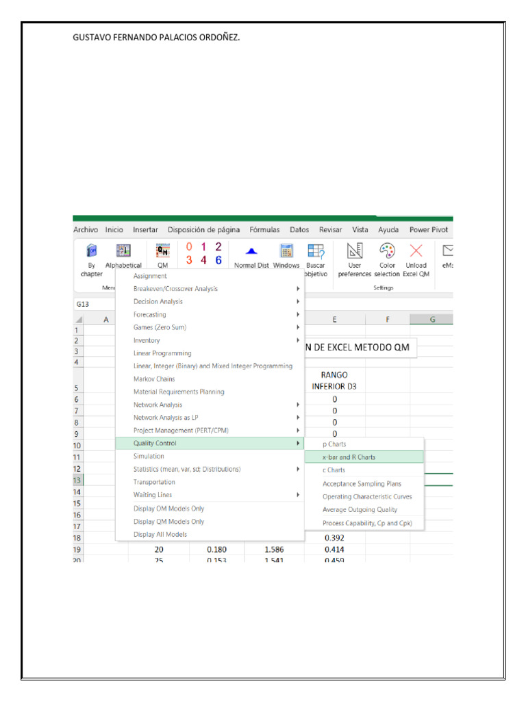 EJEMPLOS CONTROL ESTADÍSTICO DE LA CALIDAD (Excel QM) | PDF