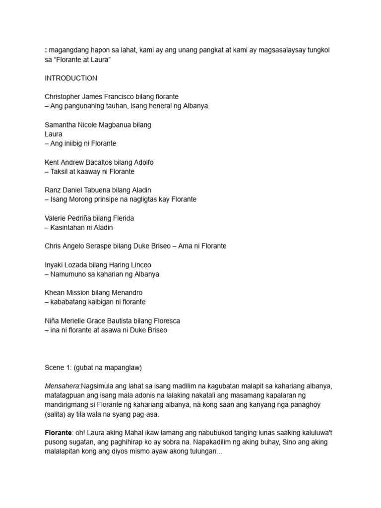 Group1 Florante at Laura Script | PDF