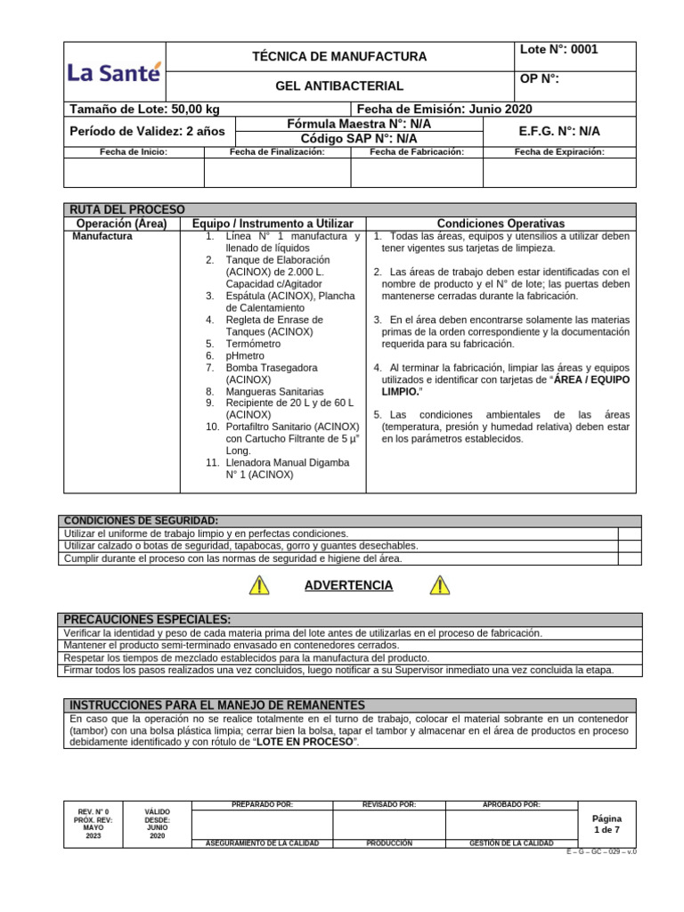 Proceso de Fabricación de Gel Antibacterial | PDF | Producción y ...