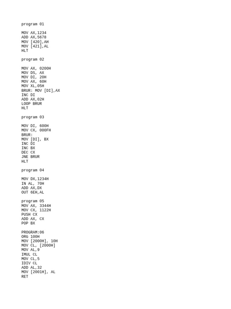 Assembly Language Programs Overview | PDF