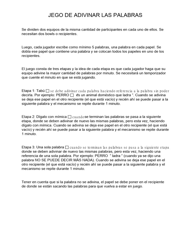 Juego de Adivinar Palabras: Reglas y Etapas | PDF