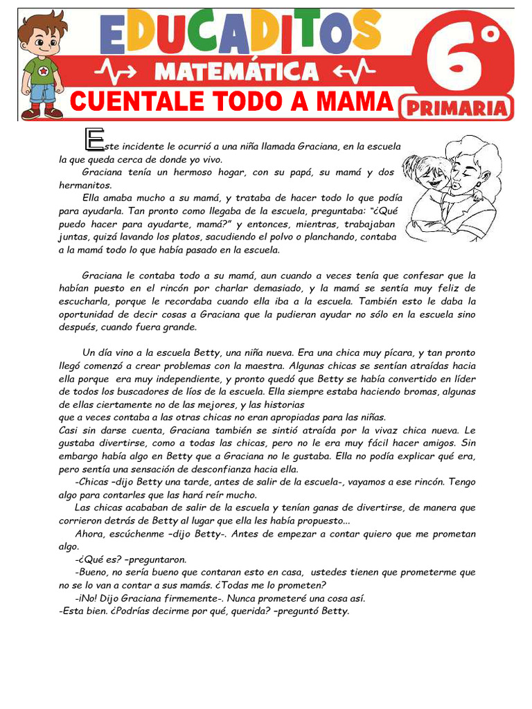 Cuentale Todo A Mama para Sexto Grado de Primaria | PDF