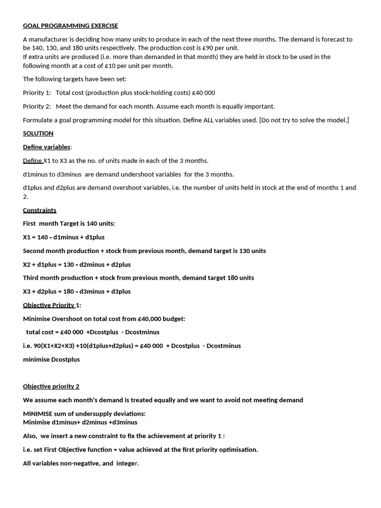 Goal Prog Exercise1 With Solution 2023 | PDF
