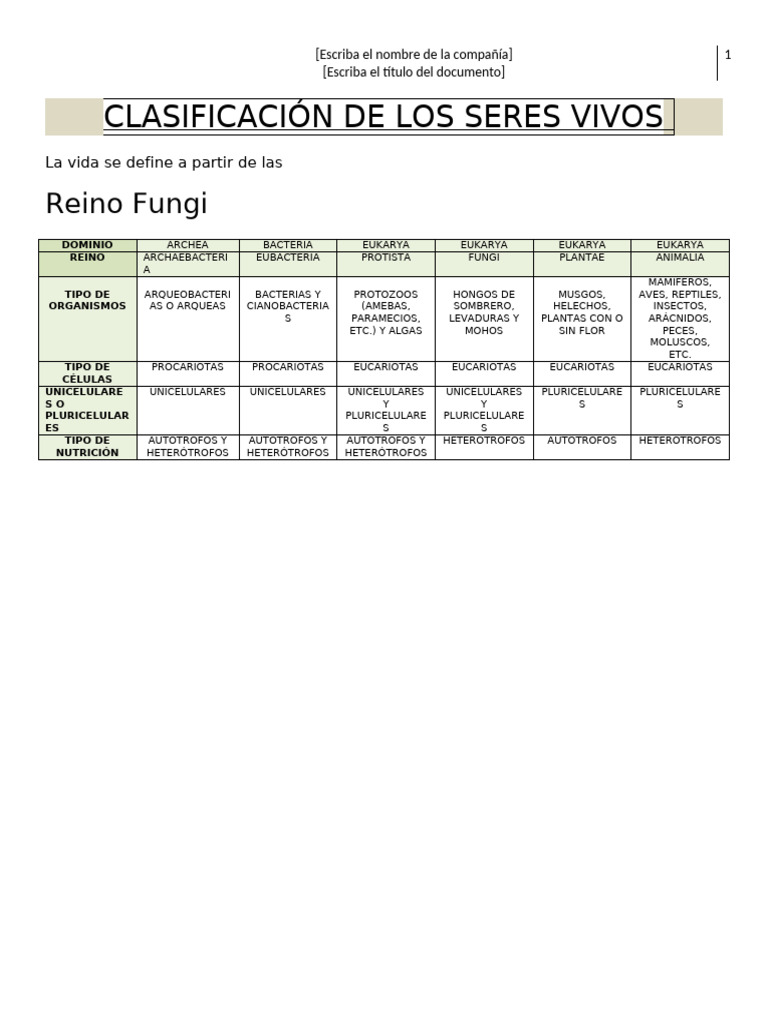 Clasificación de Organismos Unicelulares | PDF