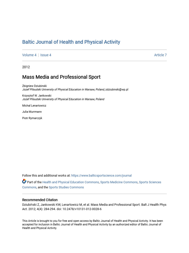 Mass Media's Impact on Professional Sport | PDF | Sports | Mass Media